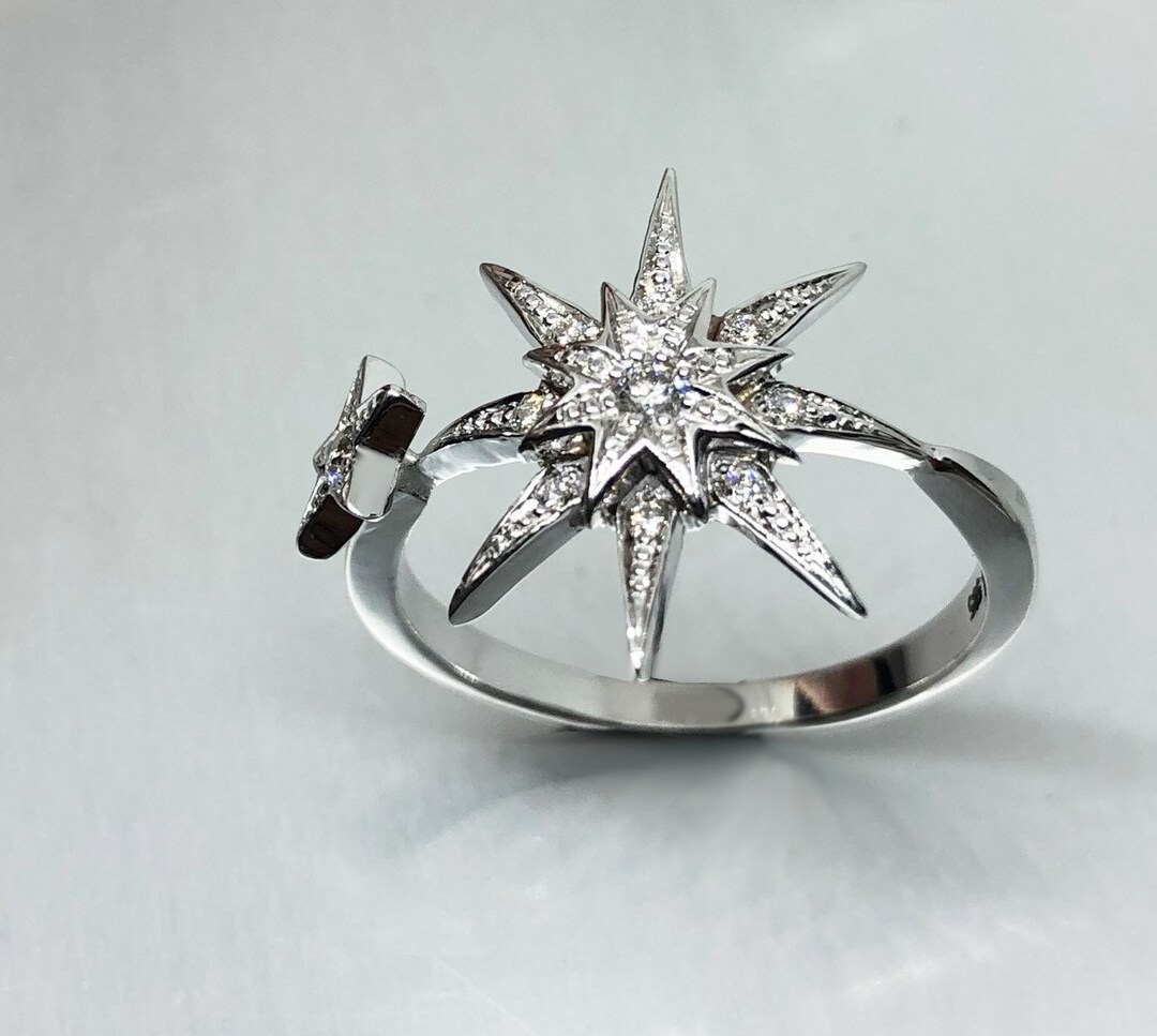 Diamant Stern Ring in Weißgold; Weißgold Stern Ring; Sternring in Gold ...
