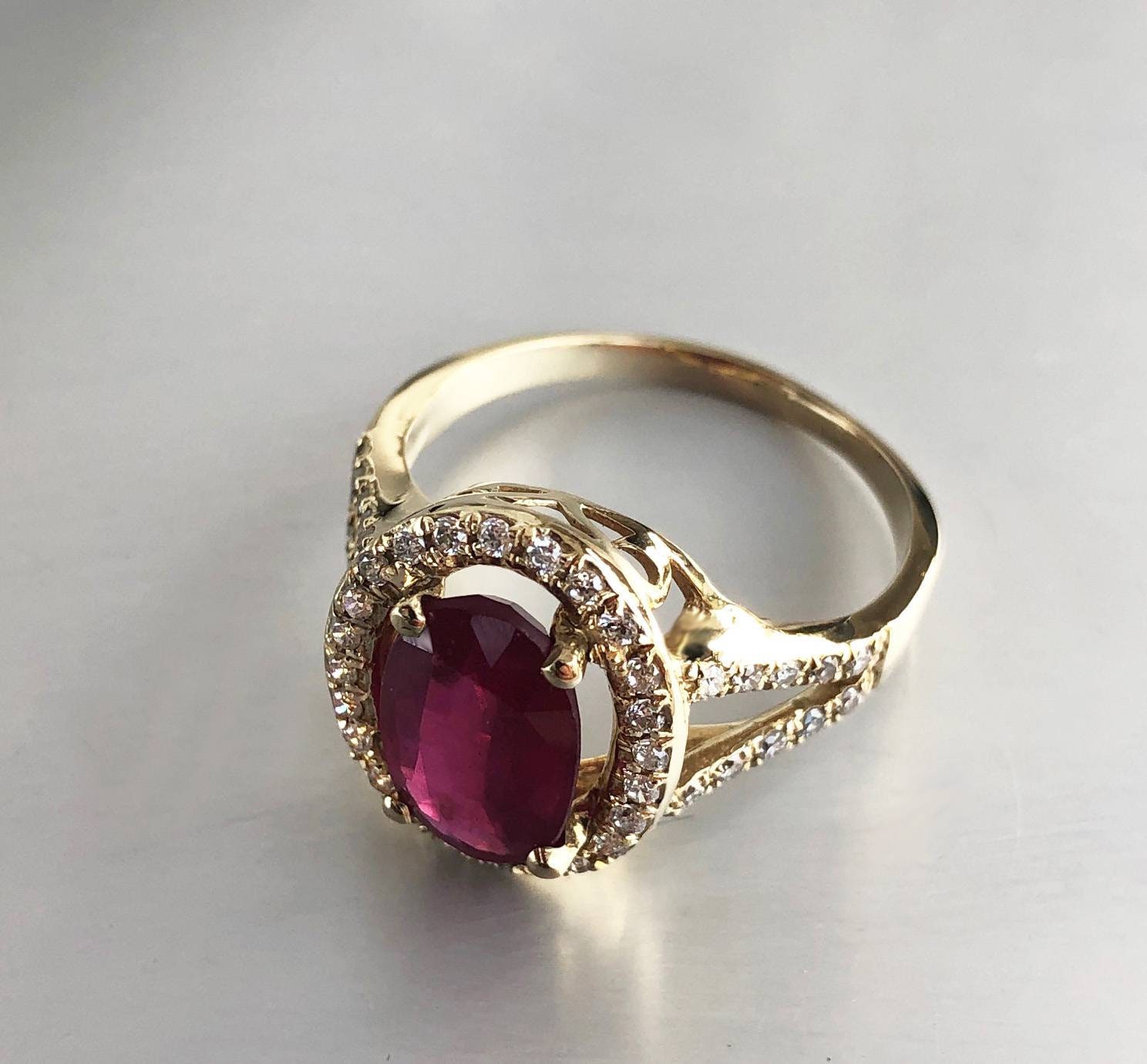 Vintage Style Ruby Ring in Gold With Real Diamonds Victorian Style ...