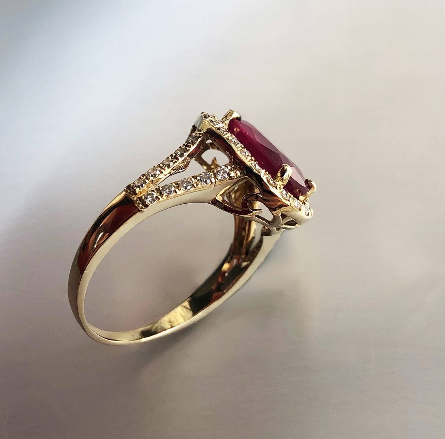 Vintage Style Ruby Ring in Gold With Real Diamonds Victorian Style ...