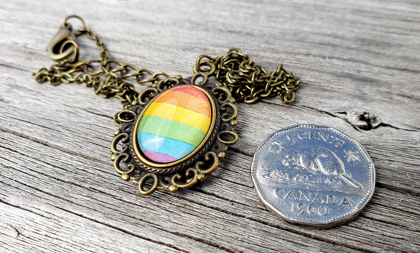 Pride Necklace Rainbow Pride Flag Handmade Paper Pattern in Bronze ...
