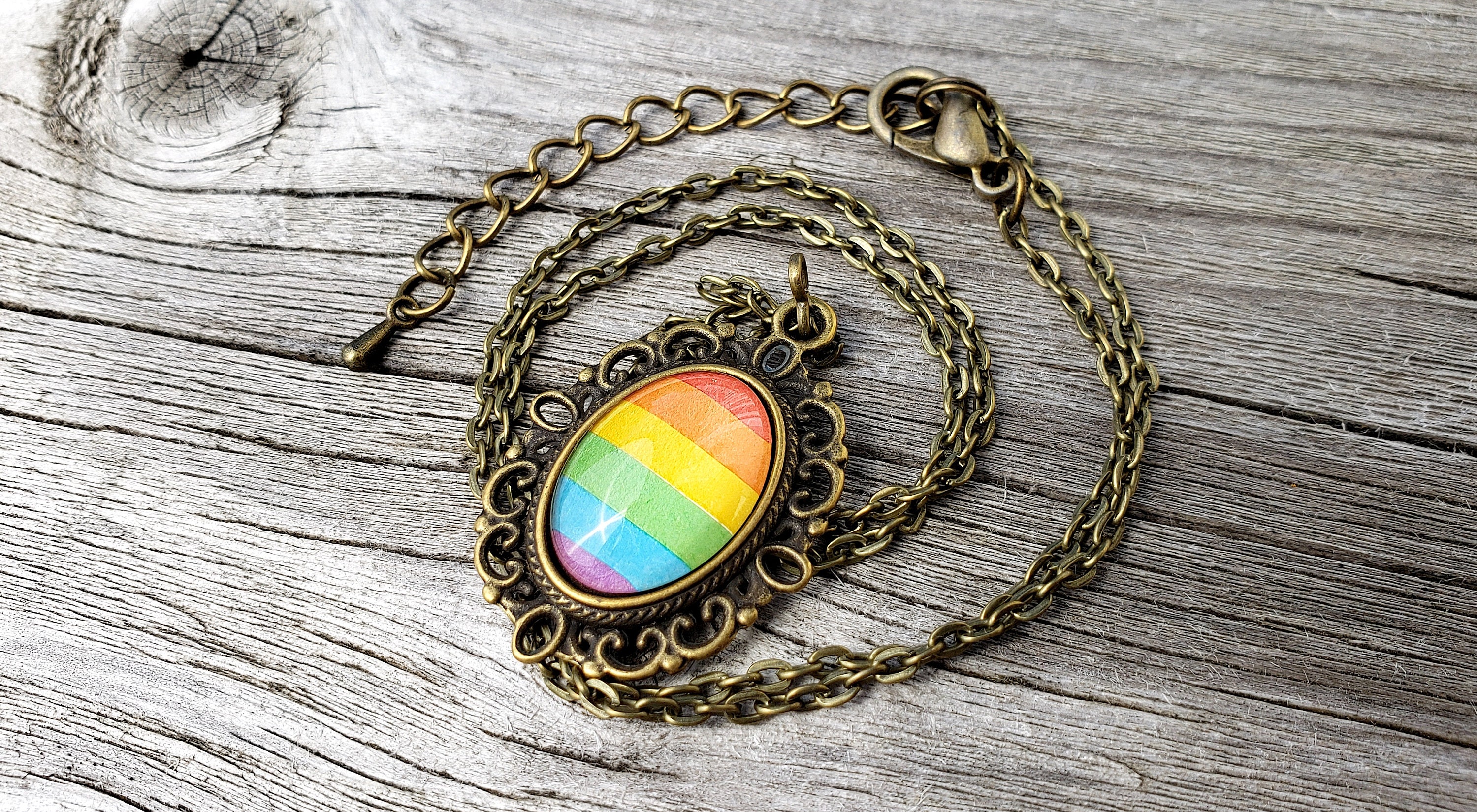 Pride Necklace Rainbow Pride Flag Handmade Paper Pattern in Bronze ...