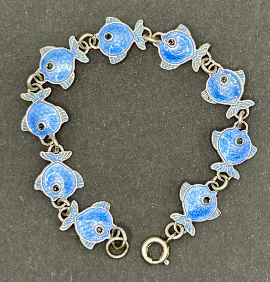 Vintage Volmer Bahner Danish Sterling Blue Enamel Fish Bracelet, Mid ...