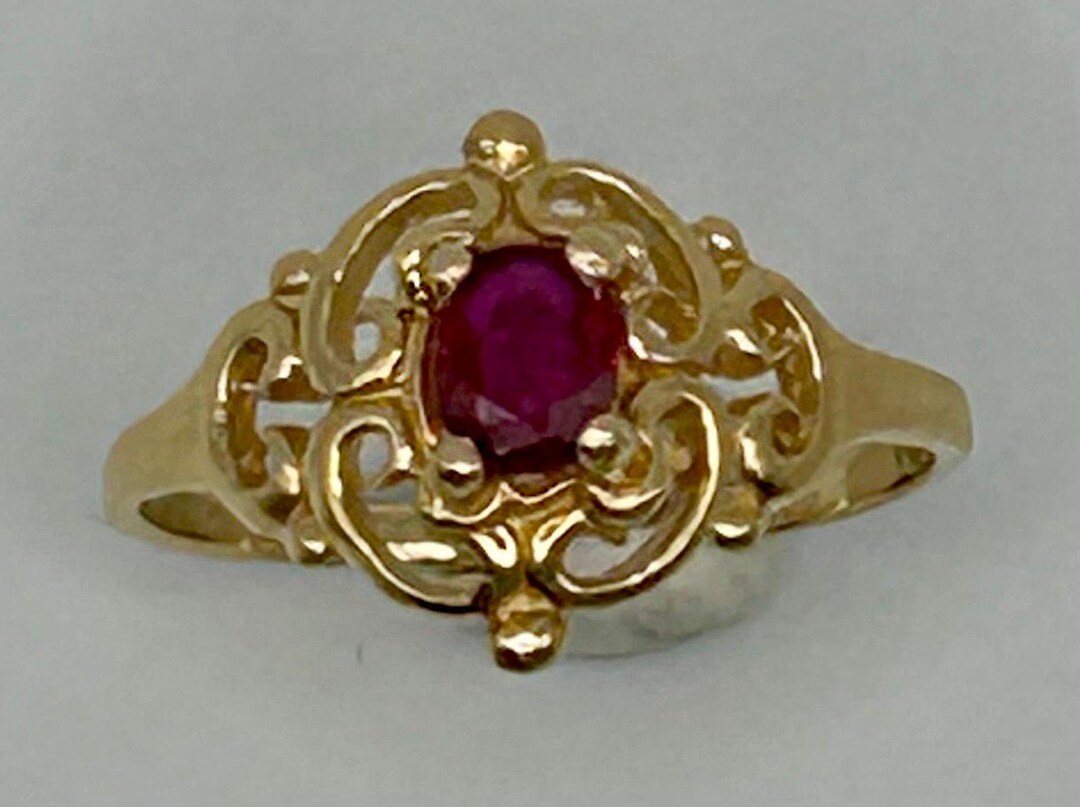 Antique Vintage 1920's 14K Gold Filigree Ruby Ring Women's Ladies Size ...