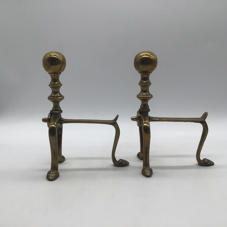 Vintage Solid Brass Georgian Style Fireplace Andirons Fire Dogs With ...