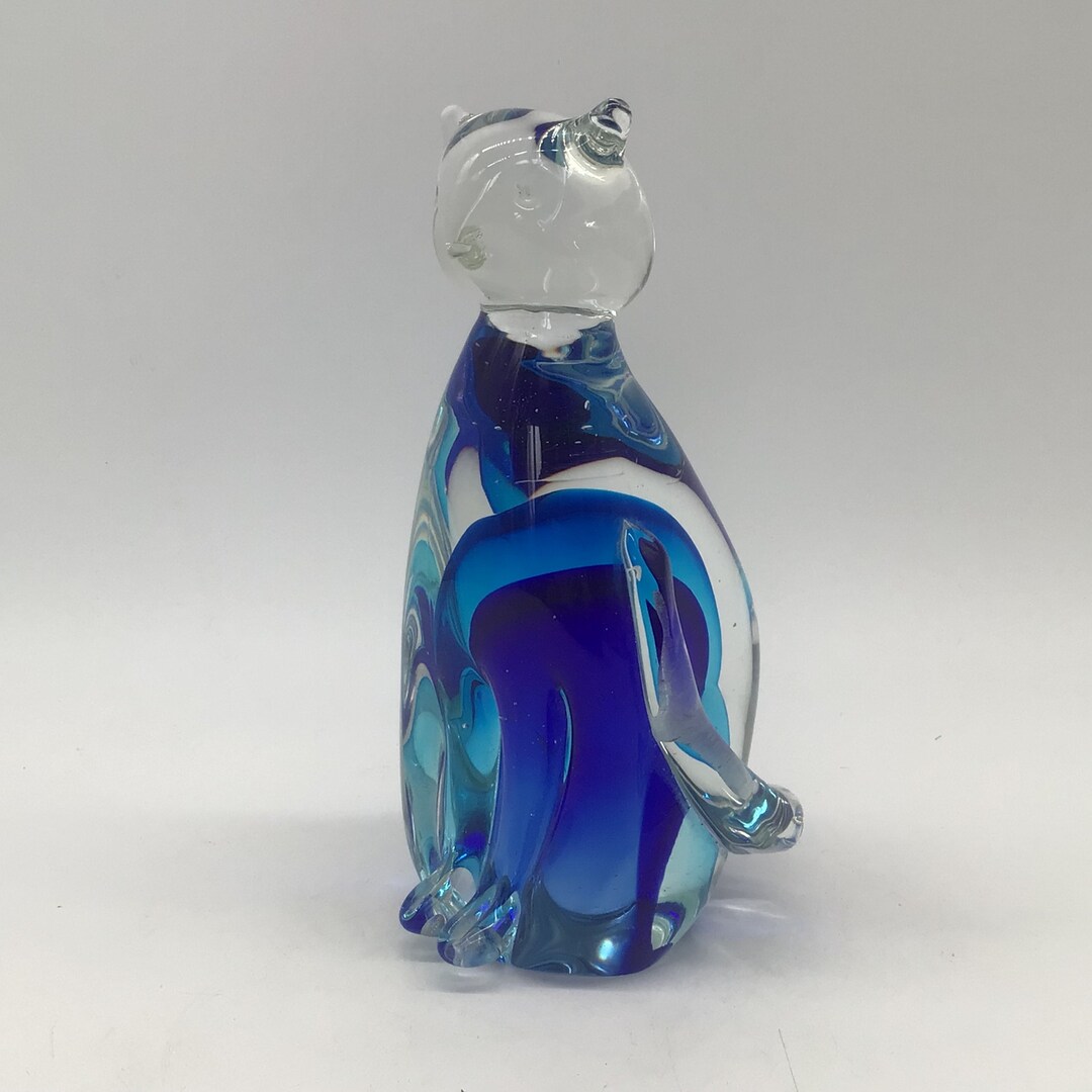 Murano Style Blue Glass Cat, Birthday Gift, Wedding Gift, Easter Gift ...