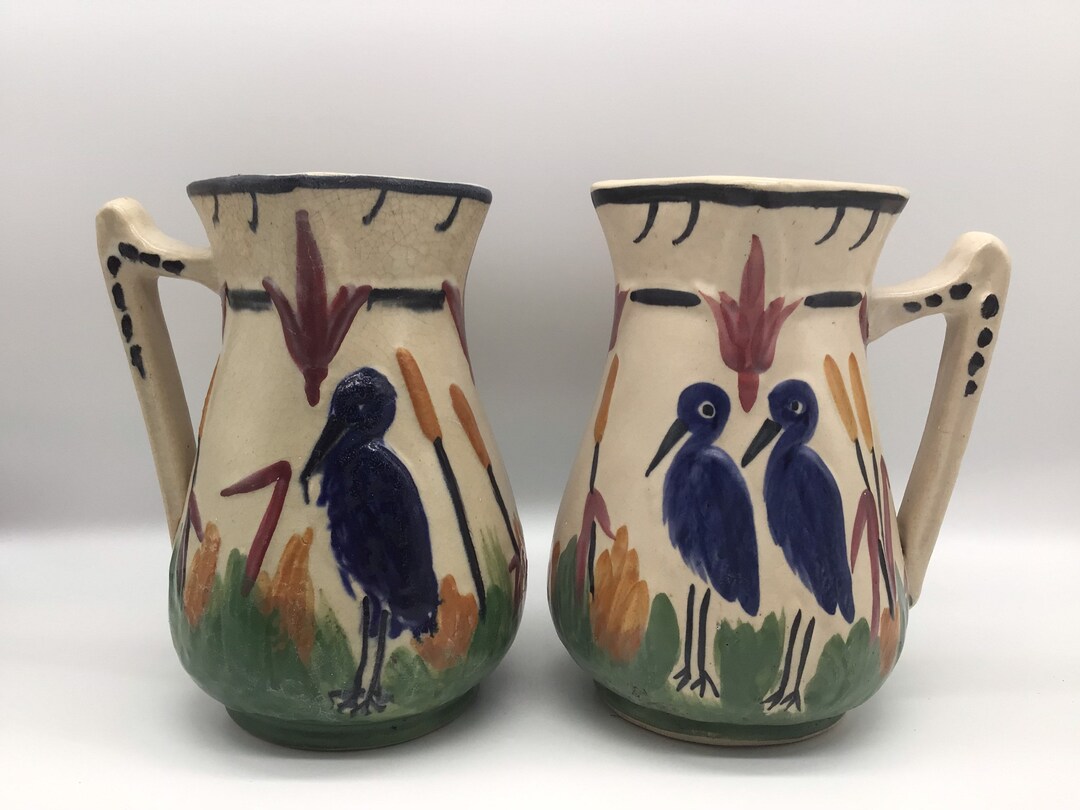 Victorian Majolica Stork Heron English Pottery Jugs Pitchers - Etsy