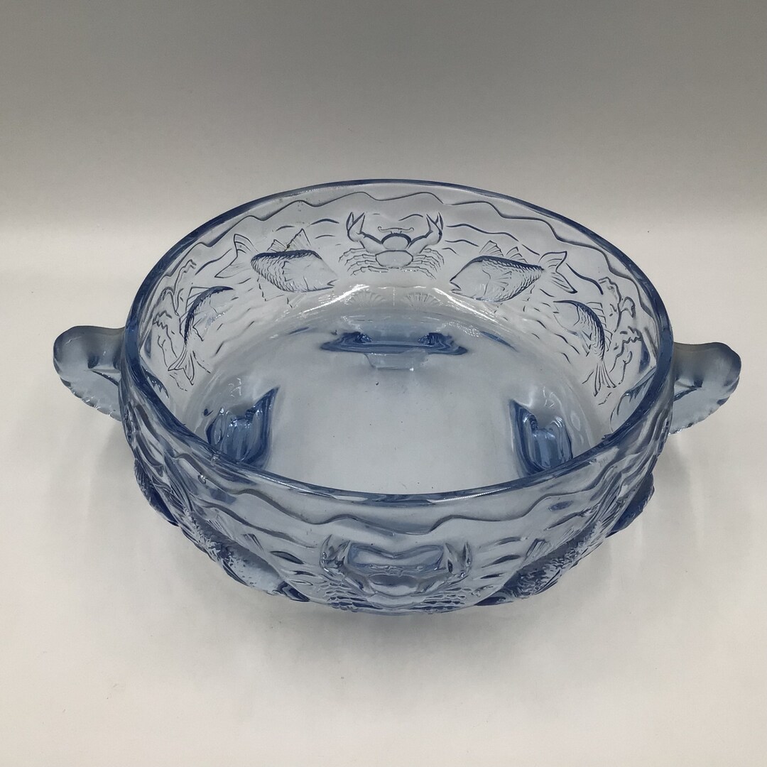 Large Blue Glass Bowl With Fish and Crab Design, Gift Ideas, Birthday ...