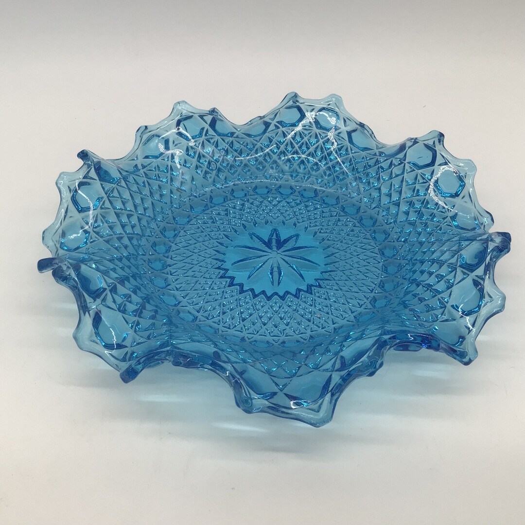 Vintage Art Deco Hobnail Round Blue Glass Bowl, Art Deco Decor, Wedding ...