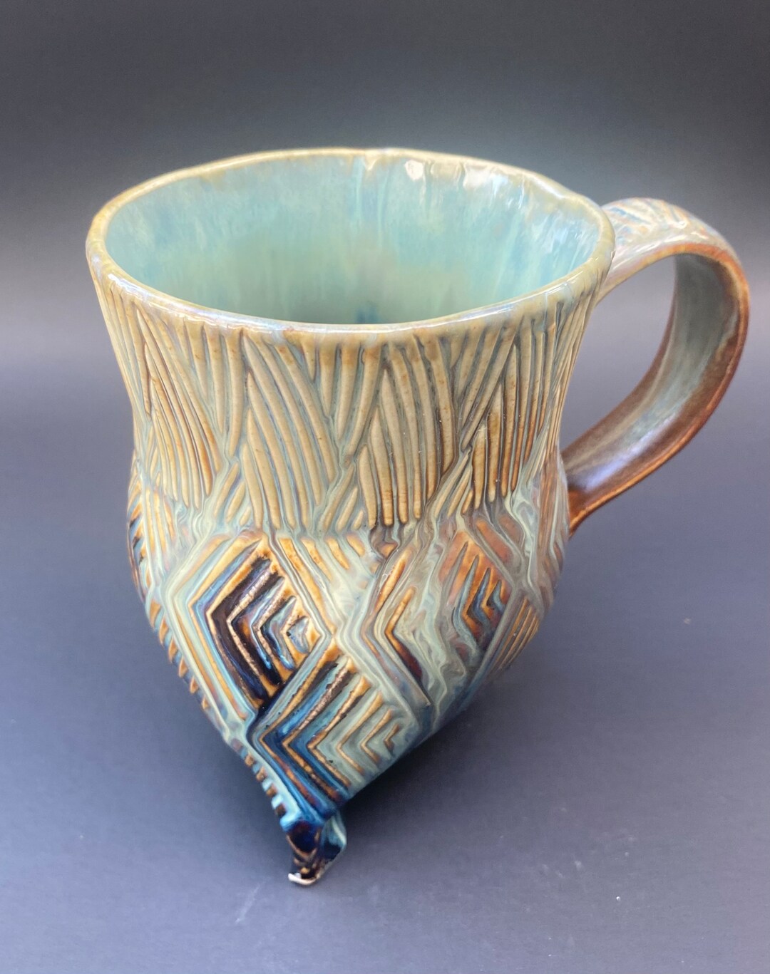 17 Oz Mug, Extra Large Mug, Flower Tripod Mug, Blue Mug, Handmade ...