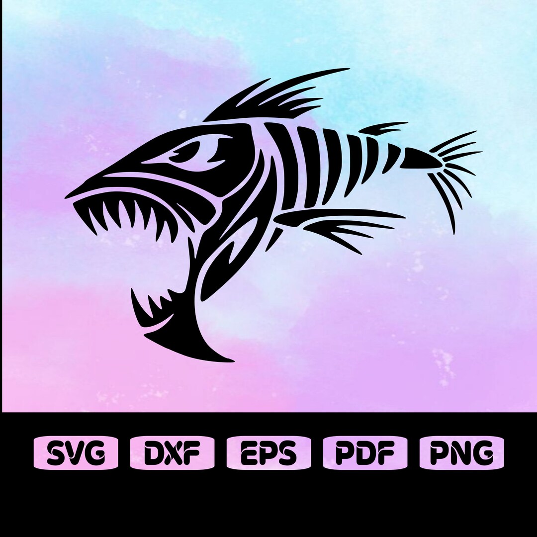 Fish Bone Svg, Fish Skeleton Svg, Fishing SVG Cricut, Piranha Svg, Fish ...