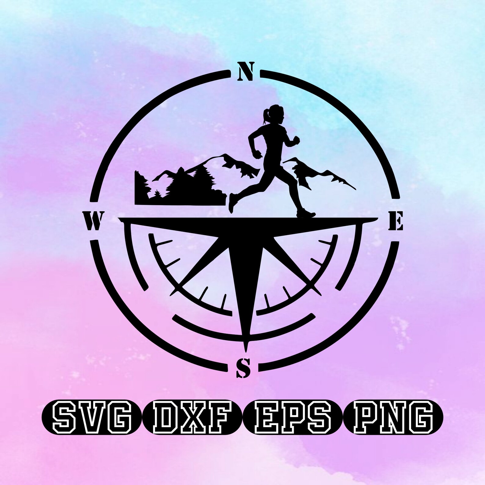 Runner Compass SVG, Woman Runner Svg, Running Svg, Mountain SVG ...