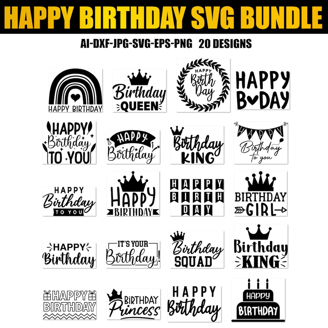 Happy Birthday Svg Bundle, Birthday Doodle SVG Bundle, Birthday Cake ...