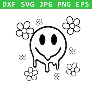 Drippy Smiley Face SVG, Smiley Face Svg, Retro Melted Smile Svg ...