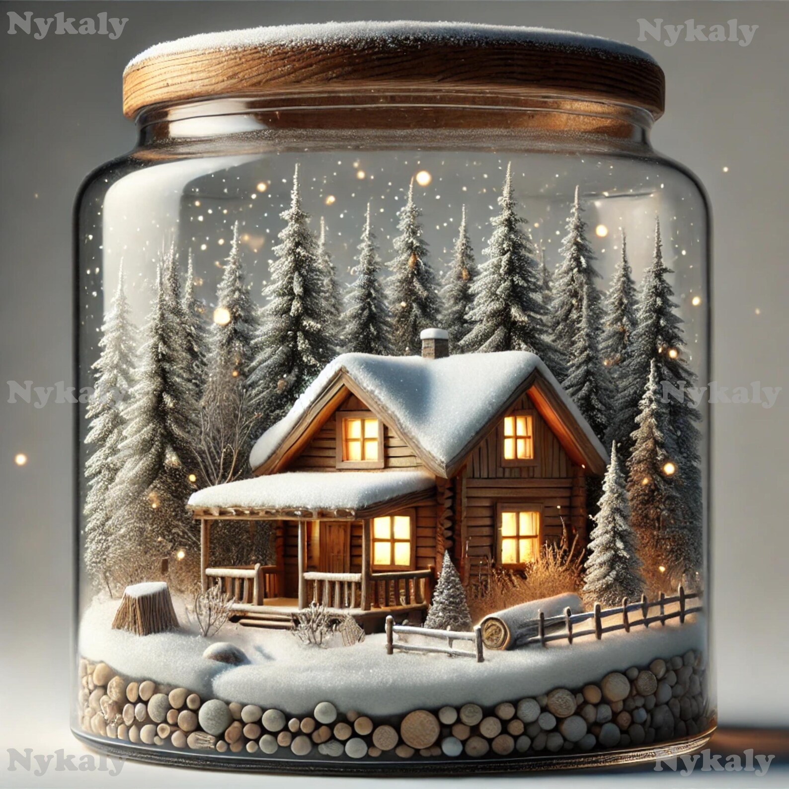 Image With a Winter Scene in a Glass Jar, With a Decorated Cabin and a ...
