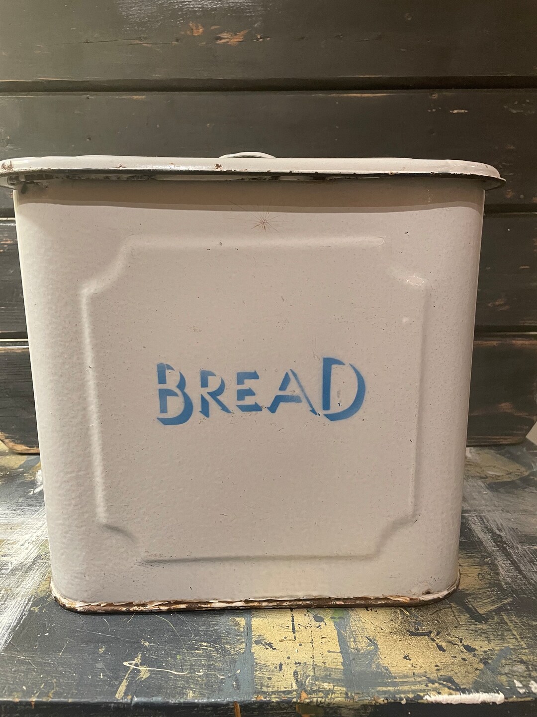 Give Us This Day Our Daily Bread Vintage Enamelware Large Bread Tin ...