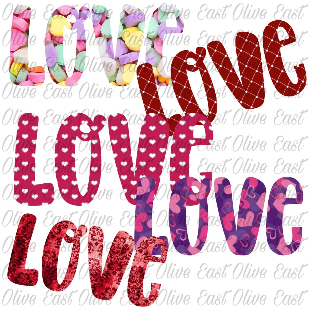 Cute LOVE Print Designs 5 Pack Digital Graphic Download PNG Sublimation ...