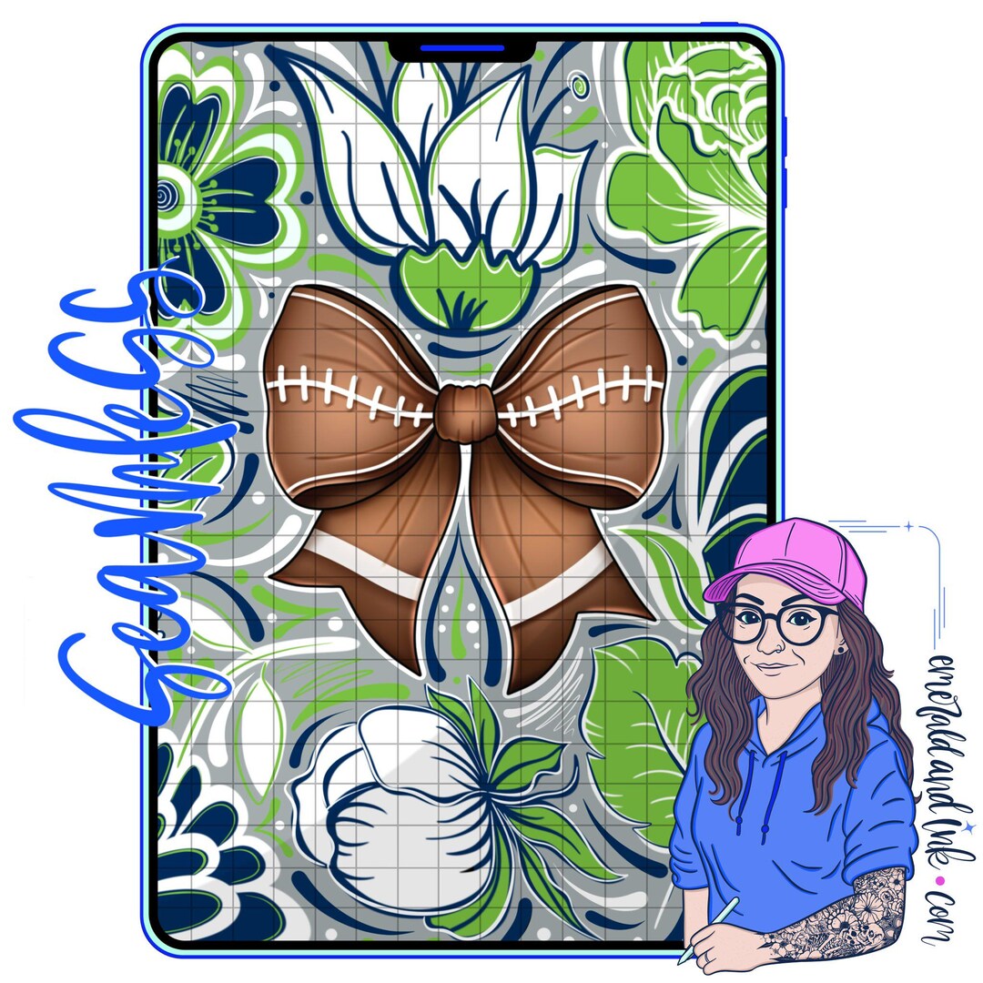 Seahawks Football Bow Doodle Hand Drawn Flower SEAMLESS JPG Download ...
