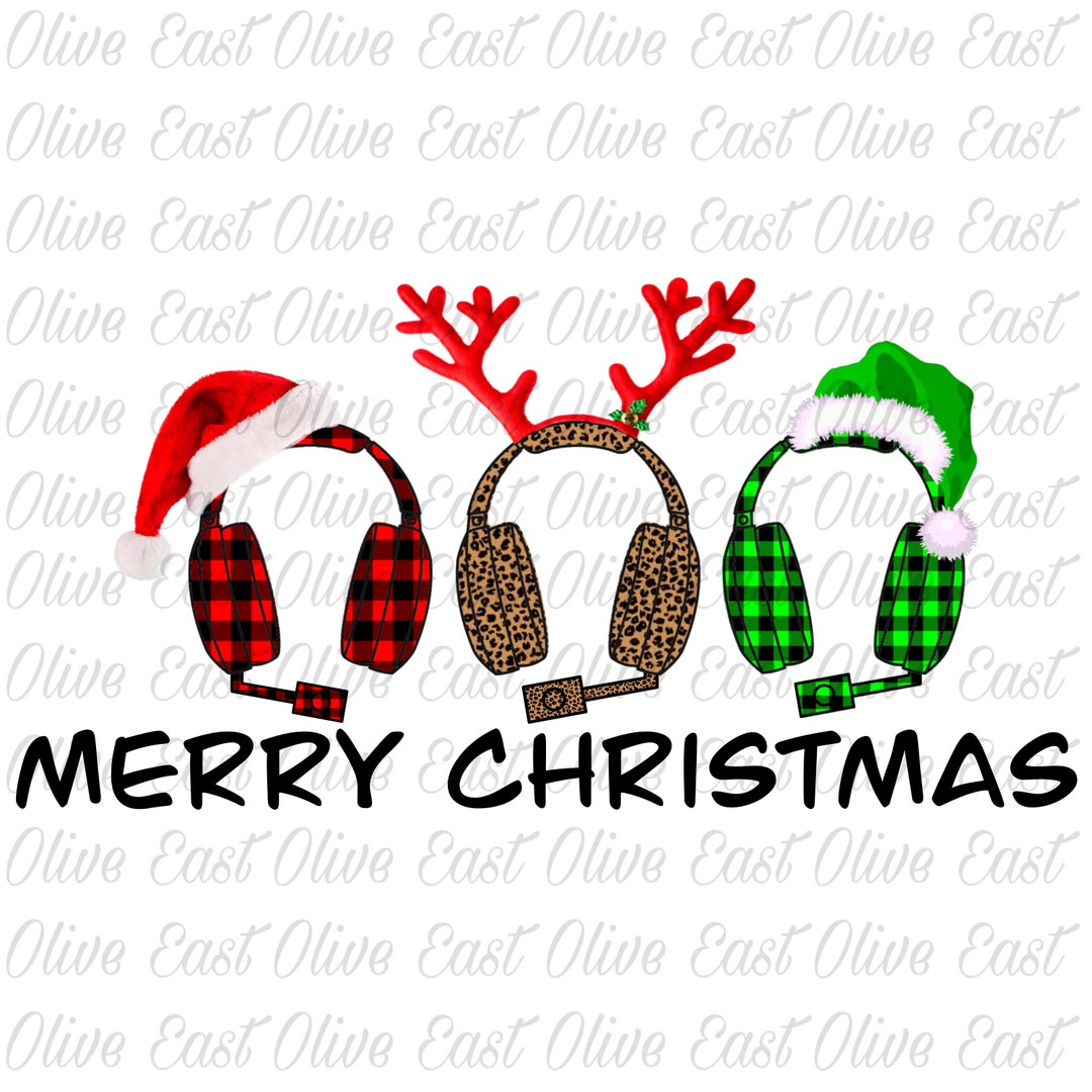 Headset With Mic Merry Christmas Holiday Graphic Digital Download PNG ...