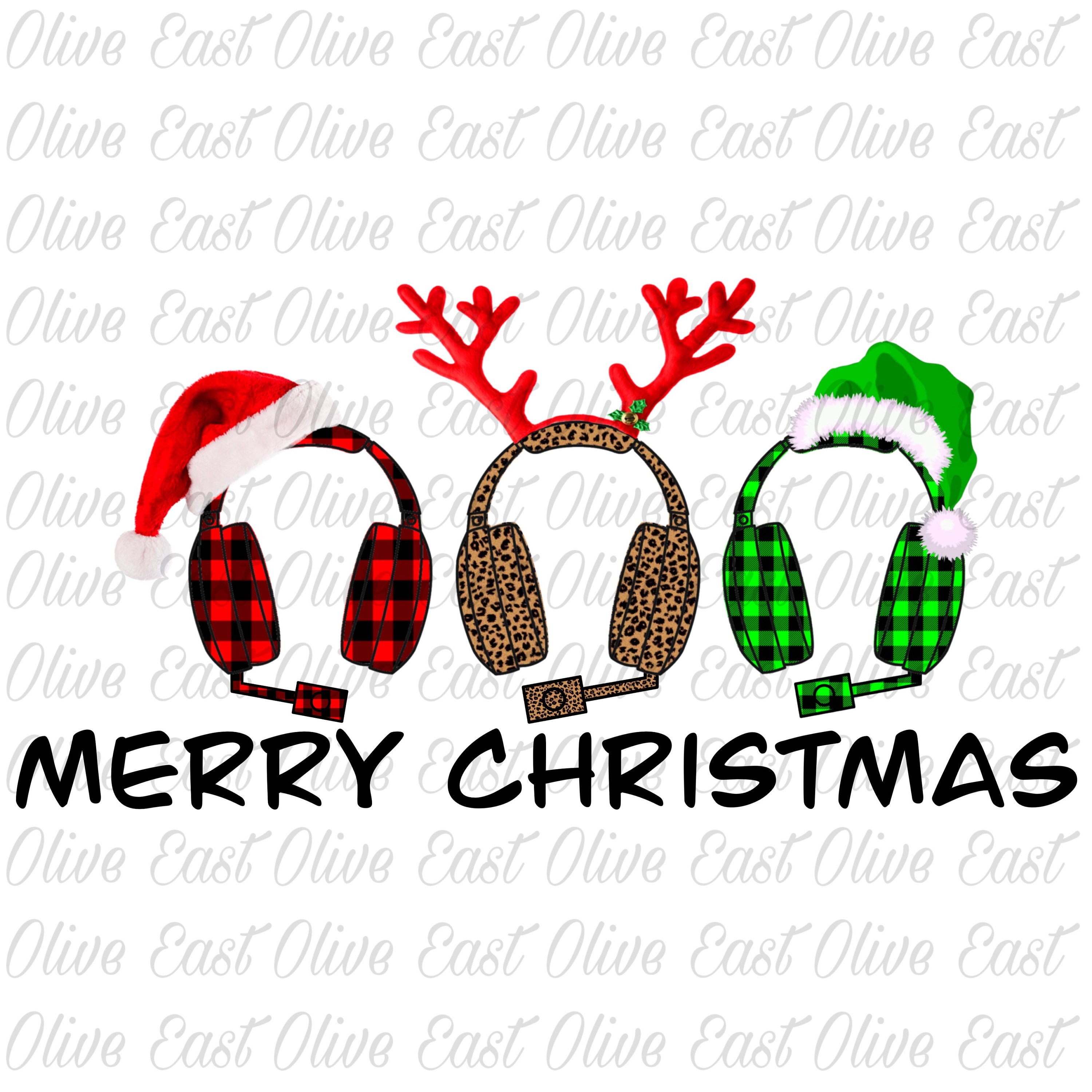 Headset With Mic Merry Christmas Holiday Graphic Digital Download PNG ...