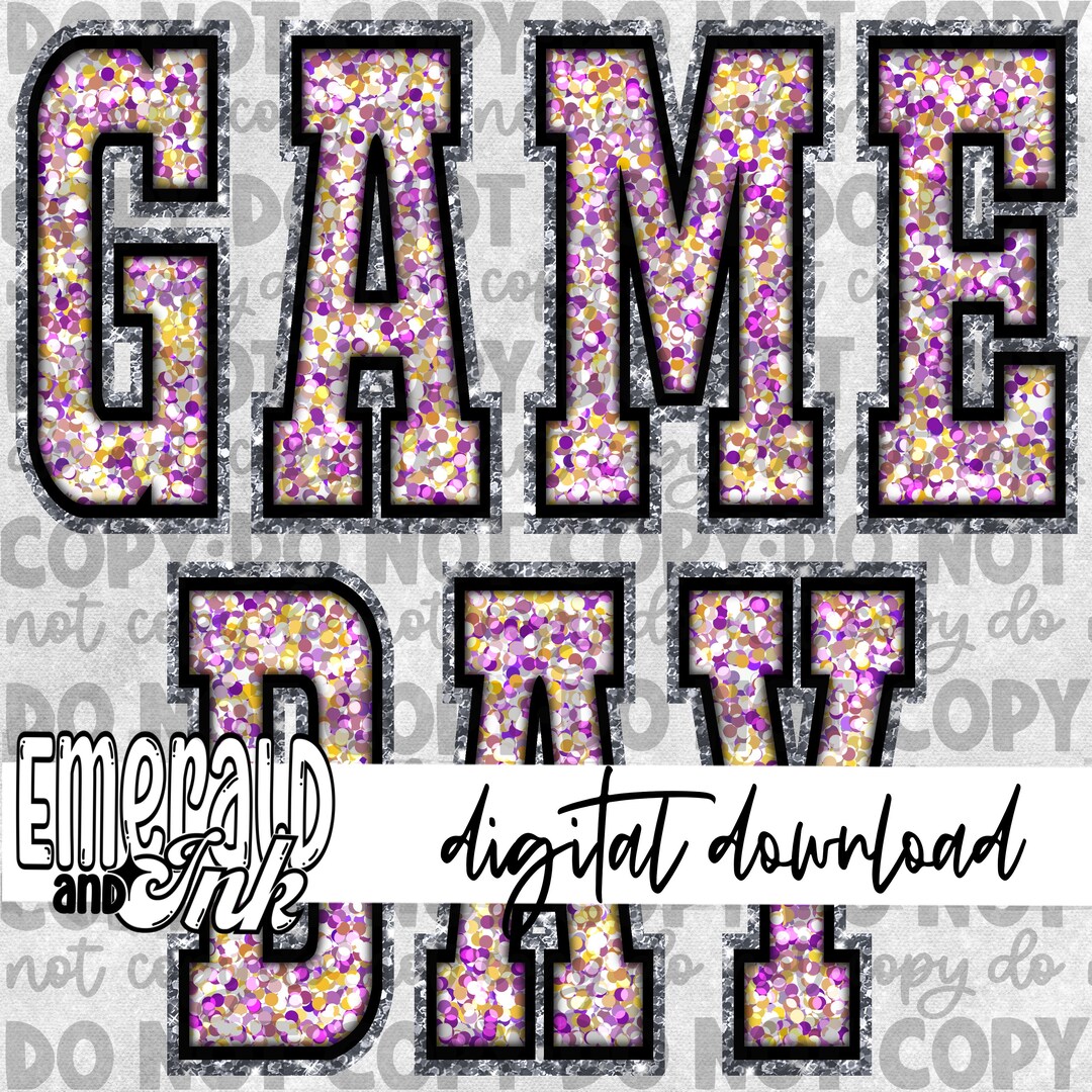Game Day Glitter Purple & Gold/yellow Graphic Digital Download PNG SVG ...