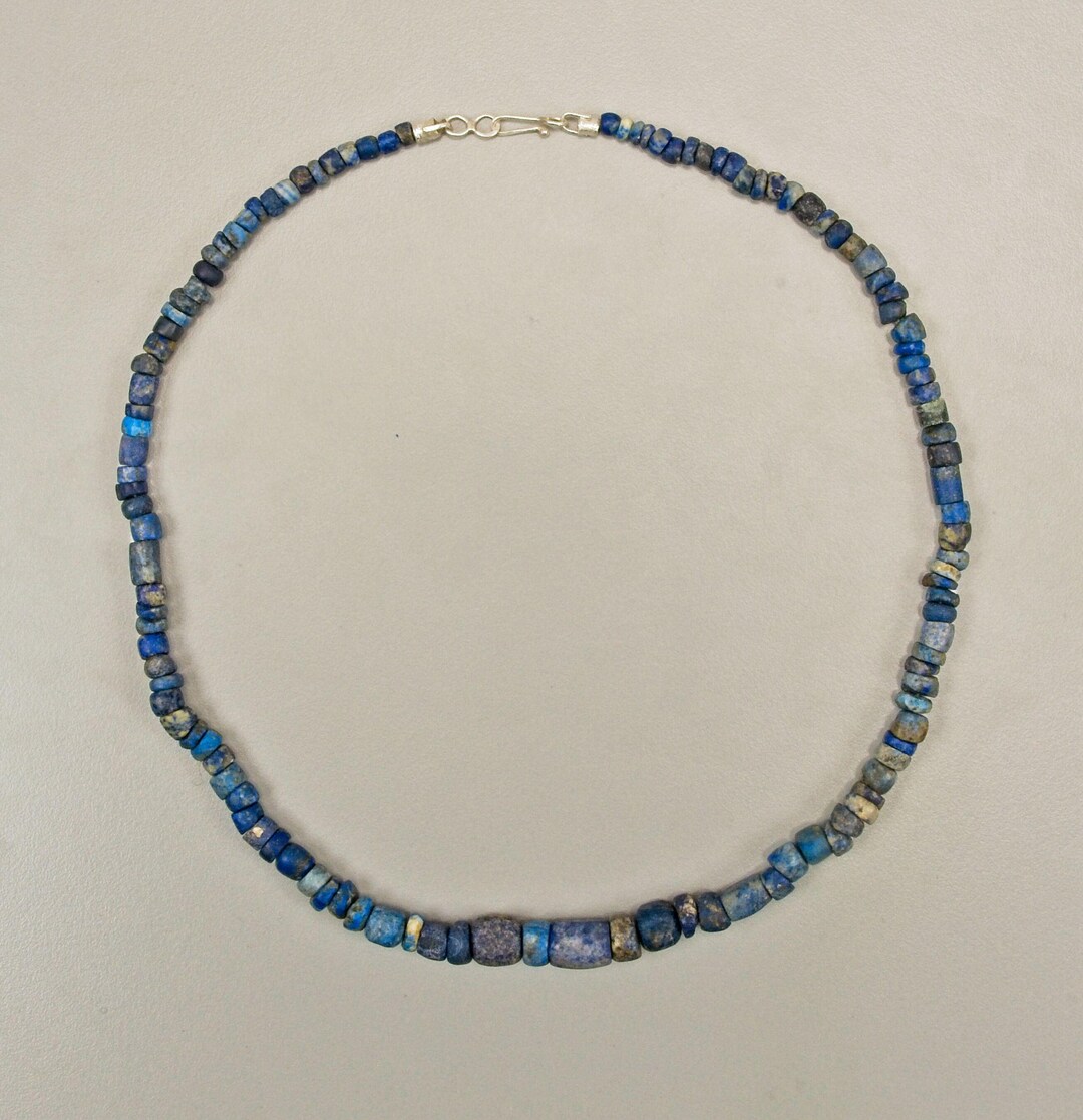 Ancient Lapis Lazuli (lazurite/calcite) Barrel Beads With Fine Silver ...