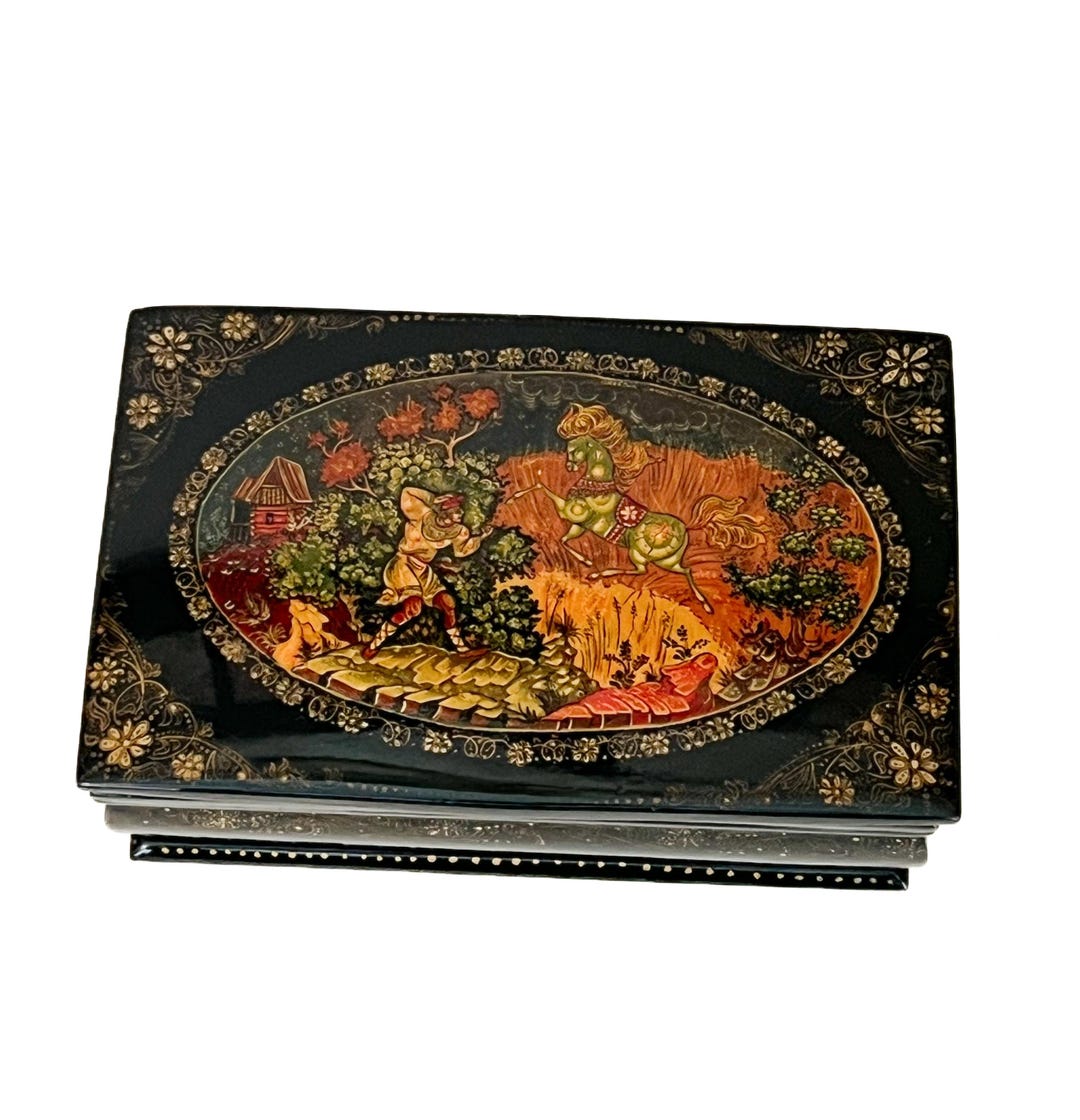 Vintage Russian Lacquer Box, Miniature Hand Painted Box, 1970's USSR ...