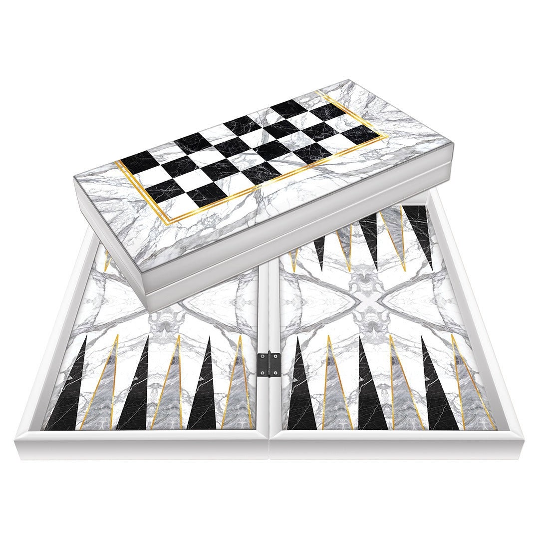 Backgammon Star Matt Profile White Marble Tavla - Etsy