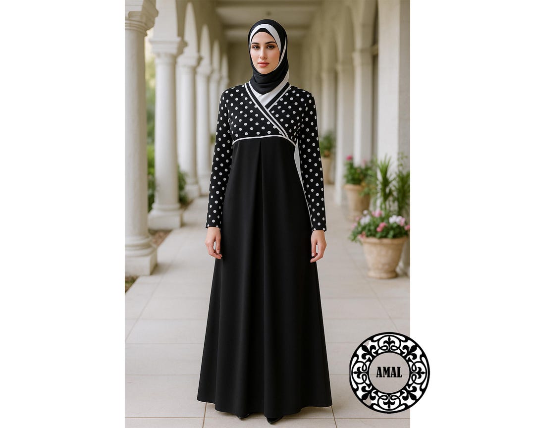 AMAL MUSLIM. Polka Dot Maxi Dress • Modest Long Sleeve Abaya • Jilbab ...