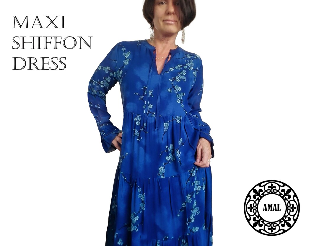 AMAL Muslim. Navy Chiffon Dress. Xs-5xl. USA. Model 11. - Etsy