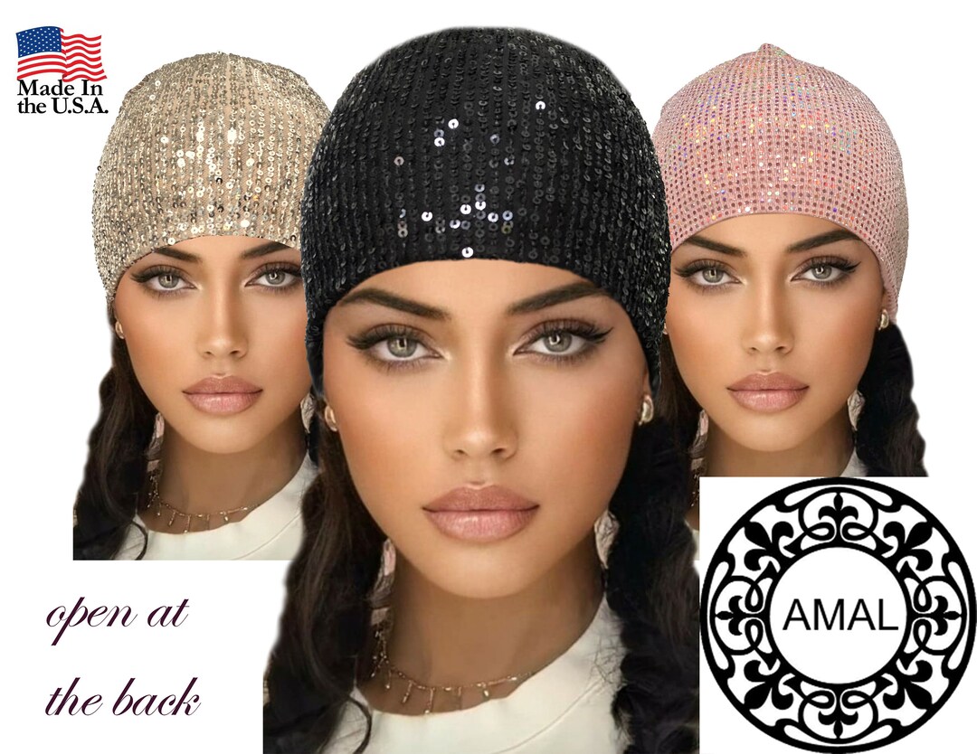 AMAL Muslim Gold Cap With Sequins for Women Under Scarf, Polyester, USA ...