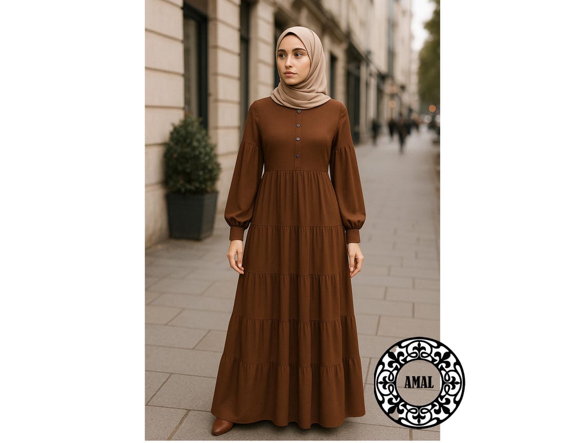 AMAL Muslim. Basic Solid Color Chiffon Maxi Dress With Lining, Long ...
