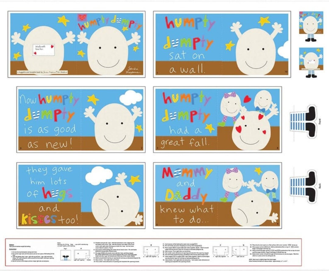 Humpty Dumpty Fabric Book Panel – Studio E Cotton, Baby Gift - Etsy