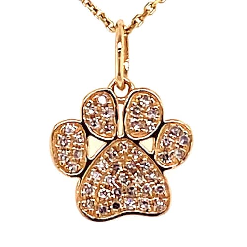 14k Diamond Dog Bone Necklace Paw Print Diamond Dog - Etsy