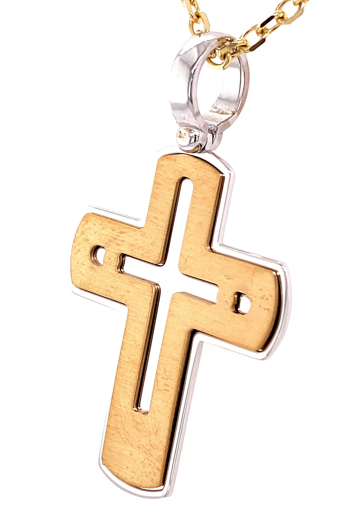 Two Tone Italian Made 14k Solid Gold Cross Pendant Charm - Etsy