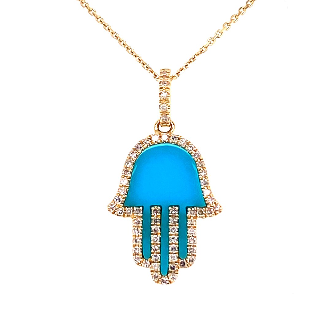 Hamsa Hand of God Necklace 14k Gold Diamond Outline & Diamond Bale ...