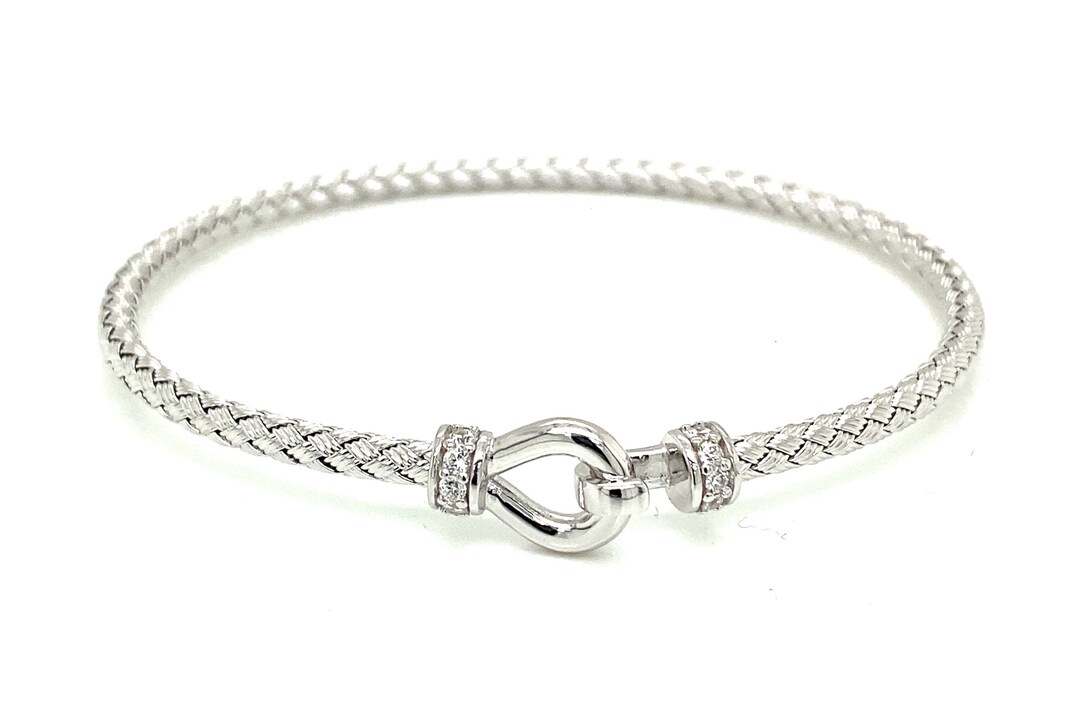 Italian 925 Sterling Silver Cuff Bangle – Woven Bracelet With Swarovski ...