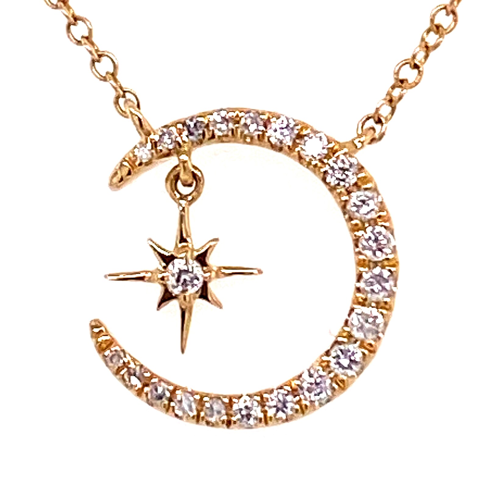 14k Gold Crescent Moon Diamond Pendant Charm Necklace With Hanging ...