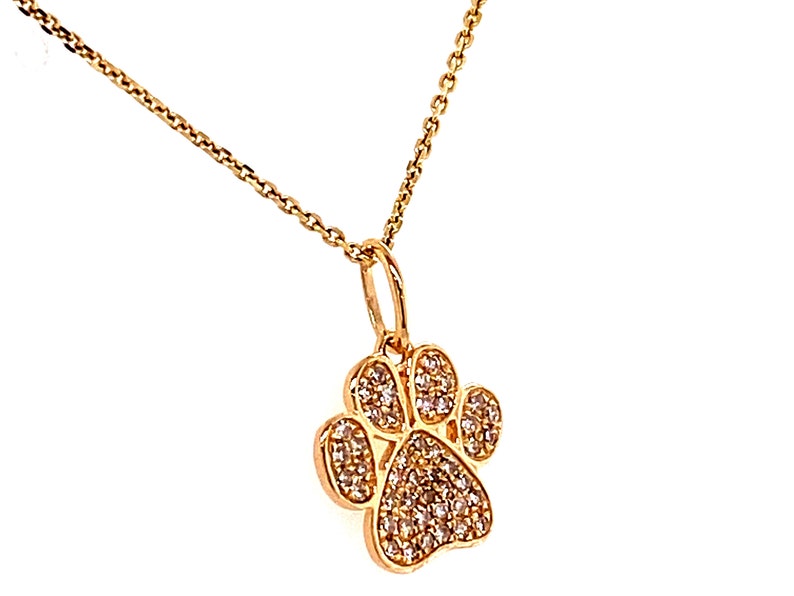 14k Diamond Paw Print Diamond Dog Paw Necklace Dog Paw Print - Etsy