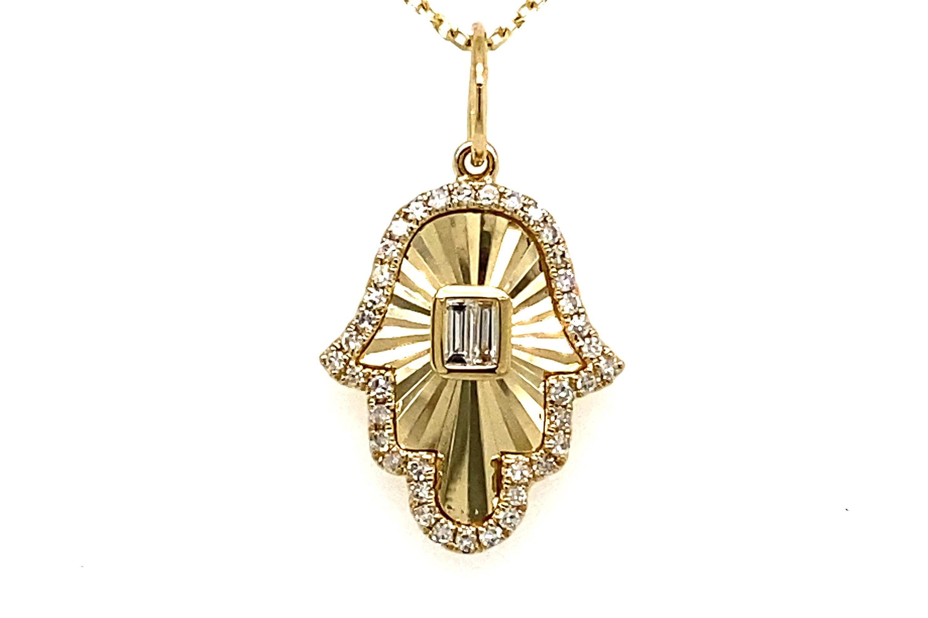 14k Yellow Gold Hamsa / Hand of God Necklace With Diamond Hamsa Pendant ...