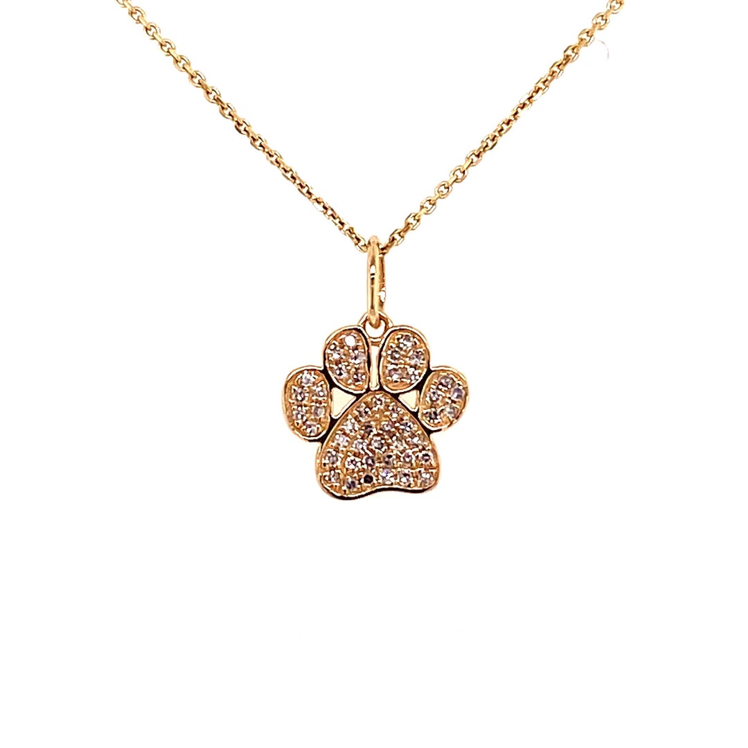 14k Diamond Paw Print, Diamond Dog Paw Necklace, Dog Paw Print Pendant ...