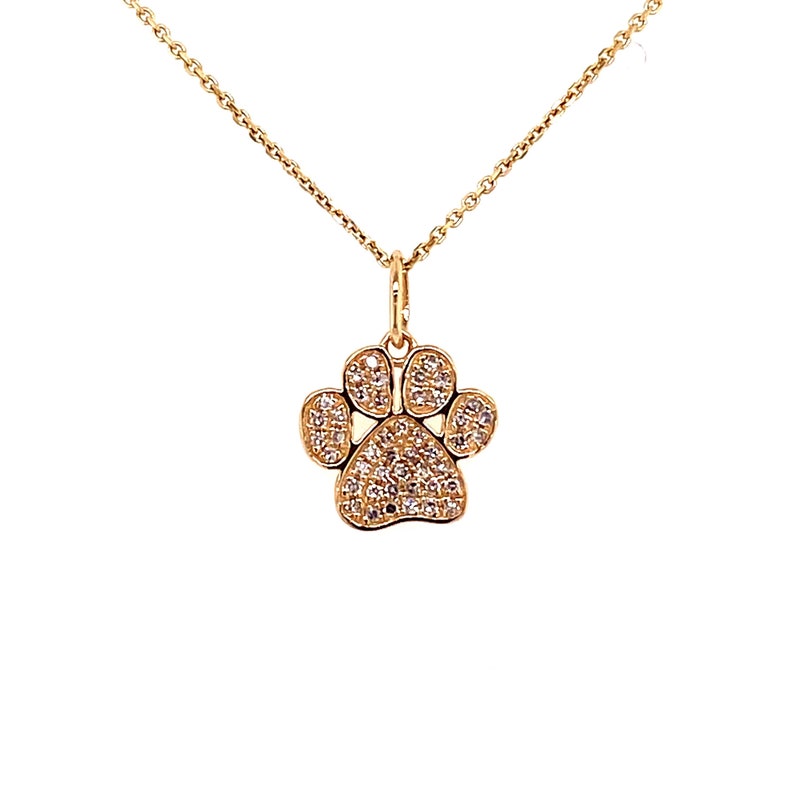 14k Diamond Paw Print Diamond Dog Paw Necklace Dog Paw Print - Etsy