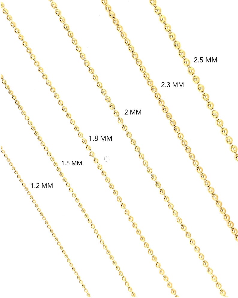 14K Solid Gold Ball Chain Necklace: Italian Bead Chain / High Polish ...