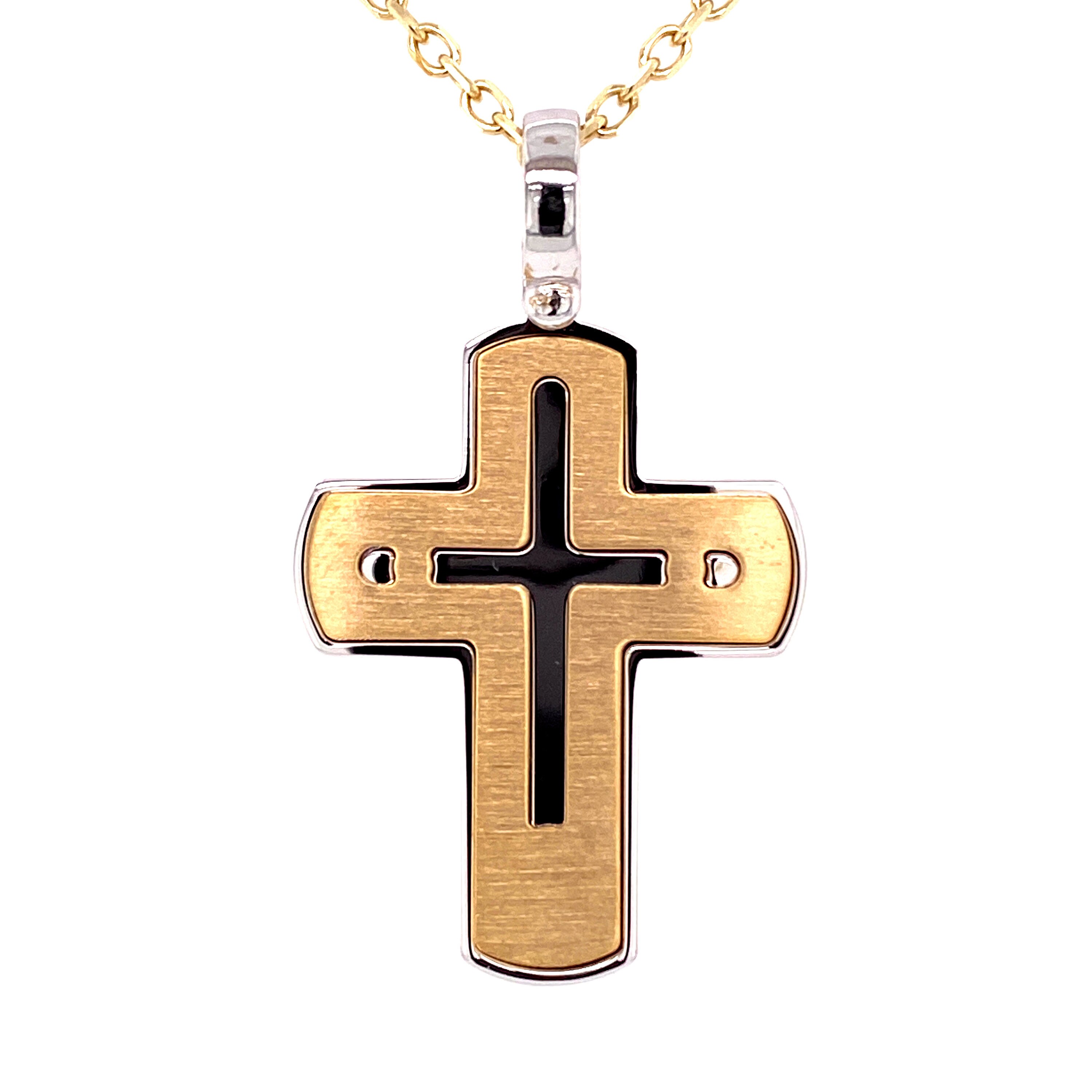 Two Tone Italian Made 14k Solid Gold Cross Pendant Charm | Etsy