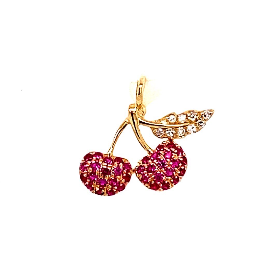 Mini 14k Gold Cherry Charm Pendant Necklace / Small Ruby Cherry Pendant ...