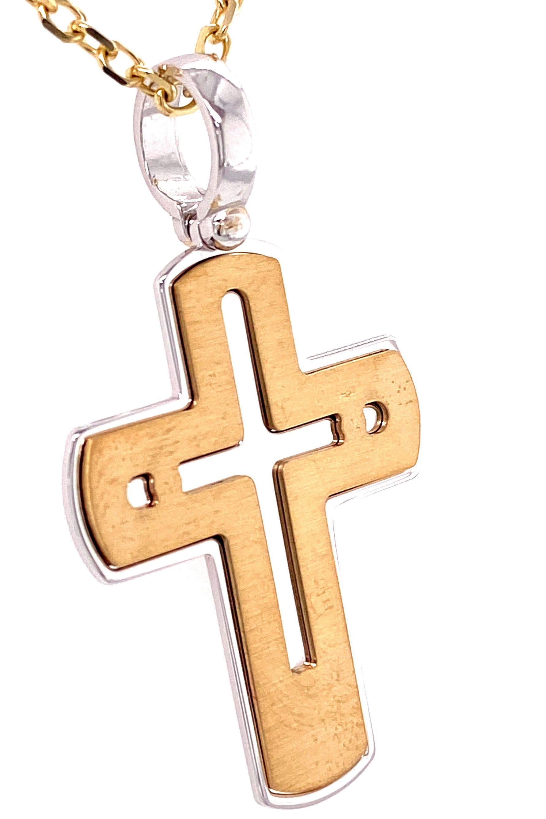 Two Tone Italian Made 14k Solid Gold Cross Pendant Charm | Etsy