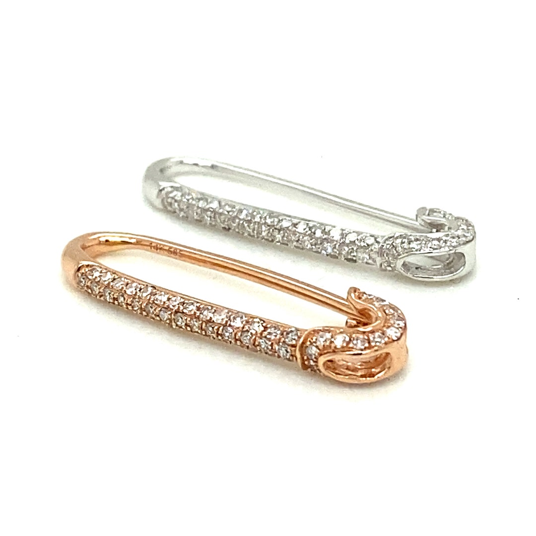 14k Diamond Safety Pin Charm / 14K Gold Diamond Safety Pin / 14k Small ...