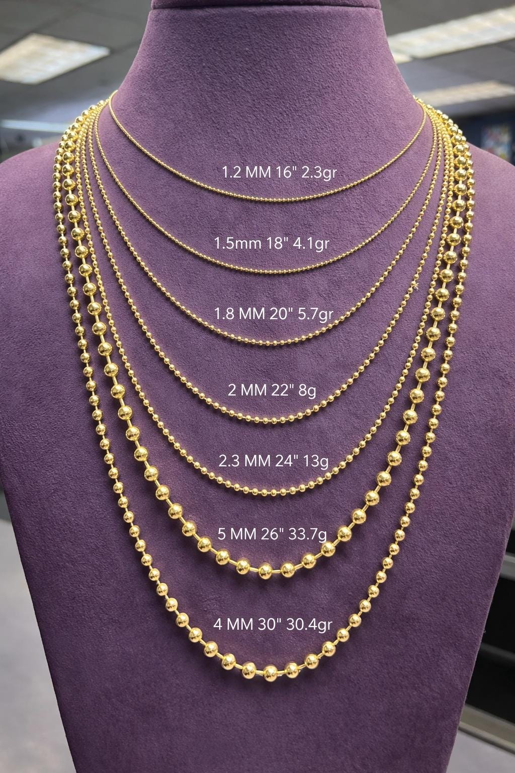 14K Solid Gold Ball Chain Necklace: Italian Bead Chain / High Polish ...