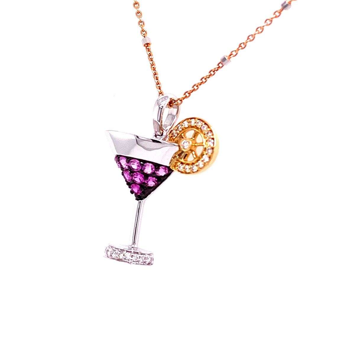 18k Martini Glass Cocktail Charm Pendant Necklace With Pink Sapphires ...