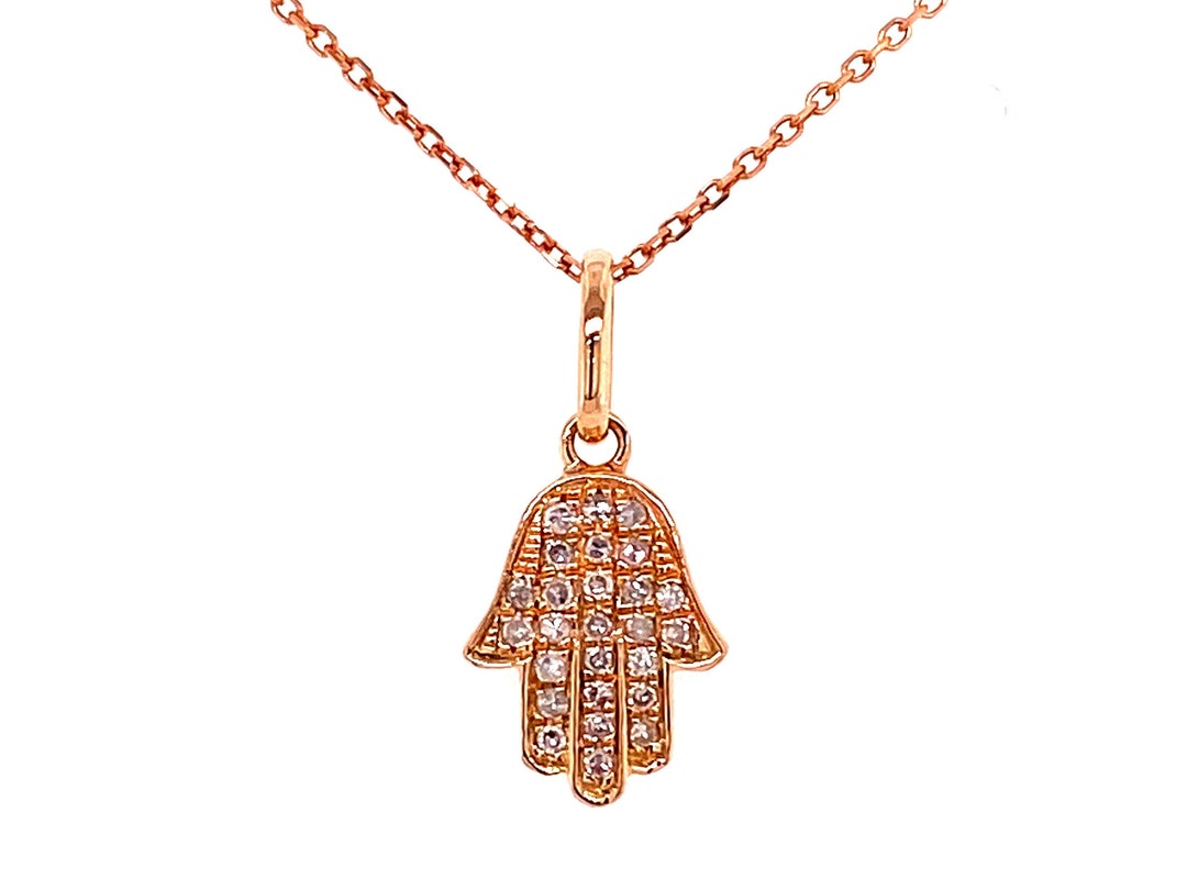 14k Hamsa Hand of God Pendant Charm Necklace / 14k Rose Gold Diamond ...
