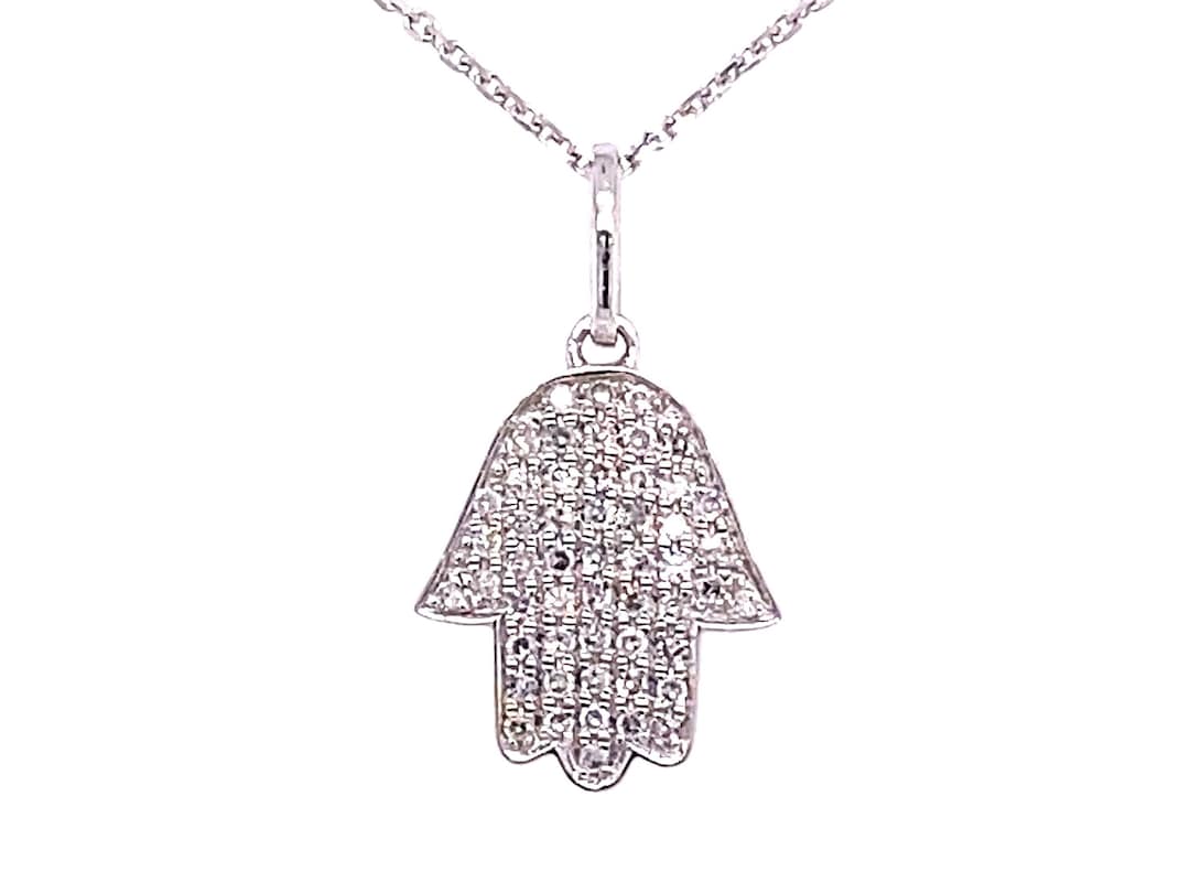 14k Gold Diamond Dainty Hamsa / Hand of God Pendant / Gold Diamond ...